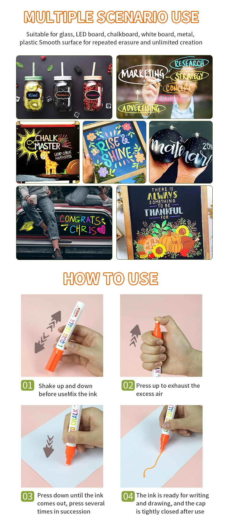 Hot Selling 8 Colors Art Colored Liquid Chalk Markers for Drawing