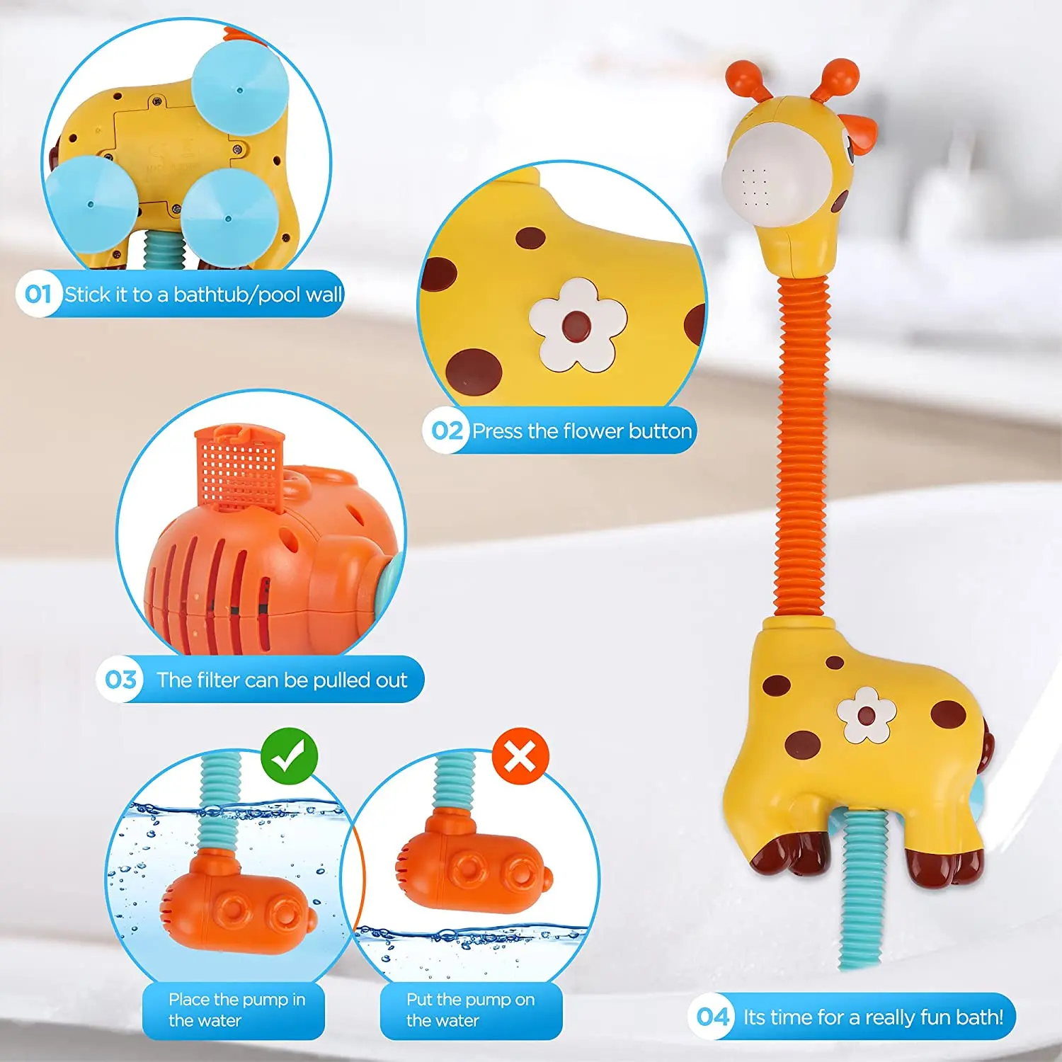 Bath Play Water Toy Cute Baby Bath Shower Head Toy Giraffe Baby Shower ...