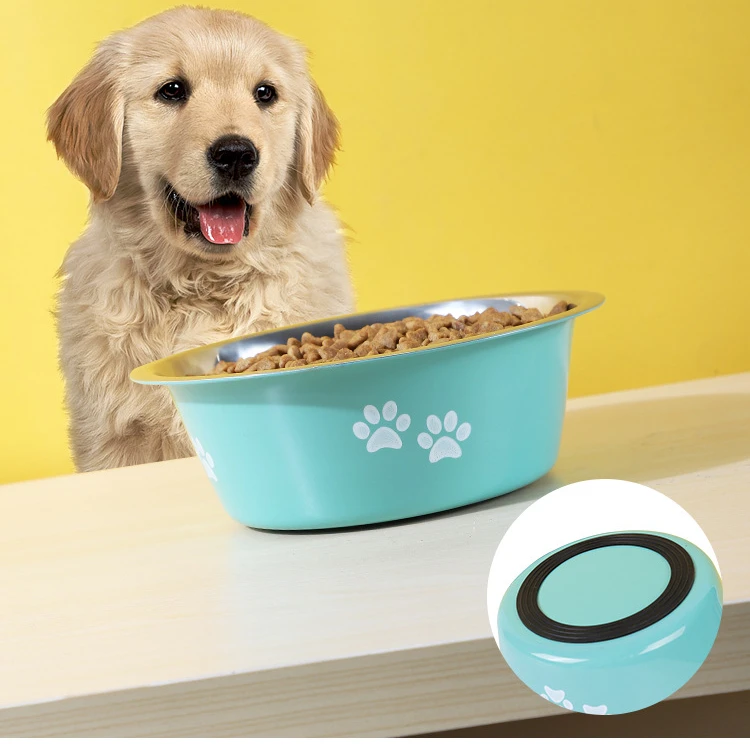 Stainless Steel Dog Basin New Printed Pet Supplies Dog Bowl Silicone ...