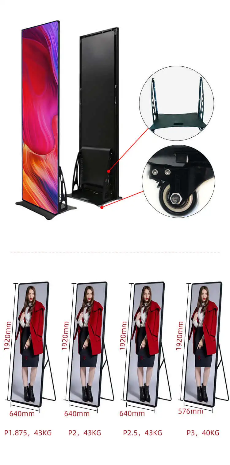 Indoor Advertising Poster LED Screen P1.9 P2 P2.5 P3mm Floor Standing ...