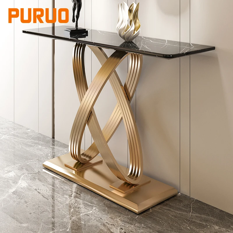 Eu Style Stainless Steel Console Table Gold Square Side Table Long ...