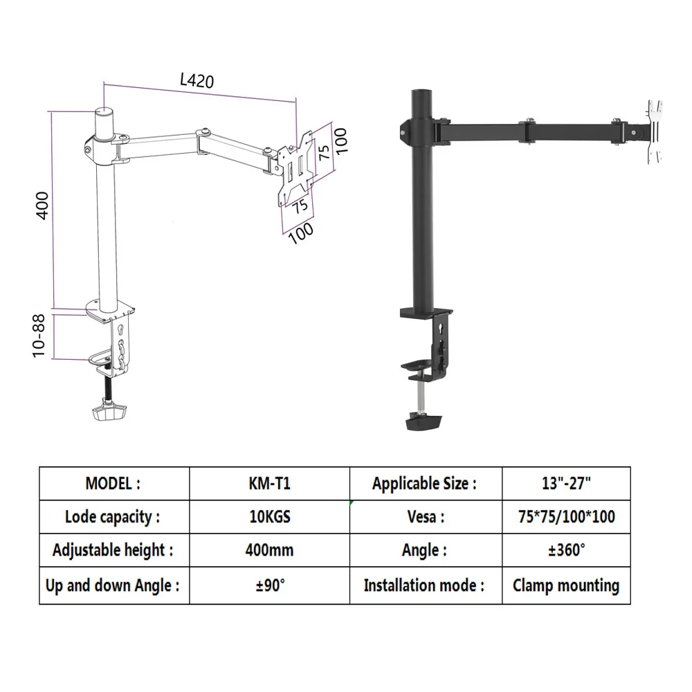 Steel Monitor Stand with 90 Degree Tilt TV Mount for Desks