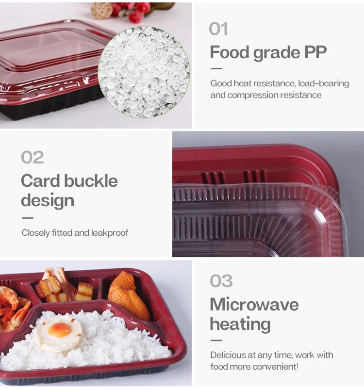 Custom Hot Food 2 3 4 Compartment Eco-Friendly Rectangular Pp Bento Box ...