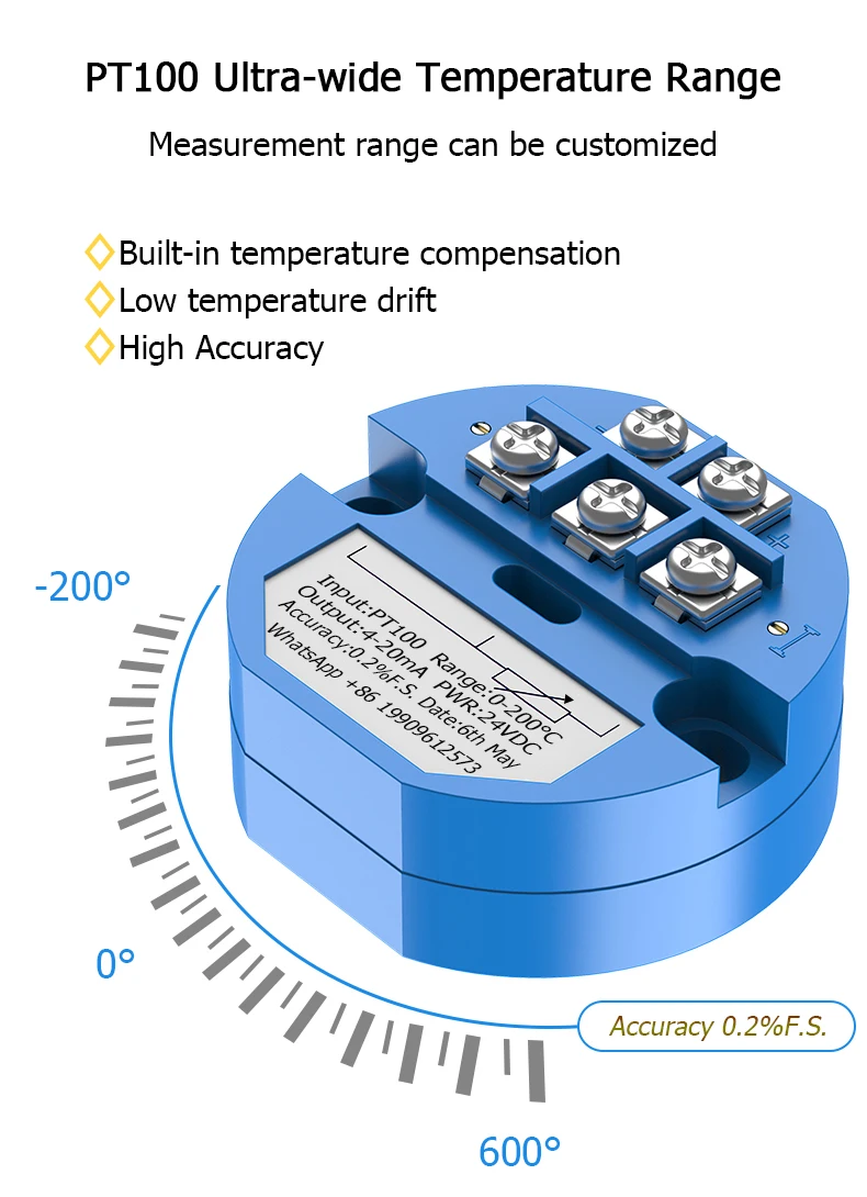 Temperature Transmitter Pt100 Temperature Sensor Adjustable Temperature ...