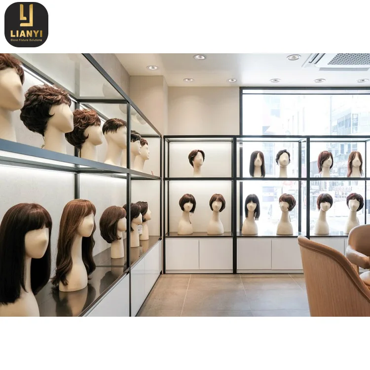 Modern Custom Wig Store Design Hair Extensions Display Rack Stand Wig ...