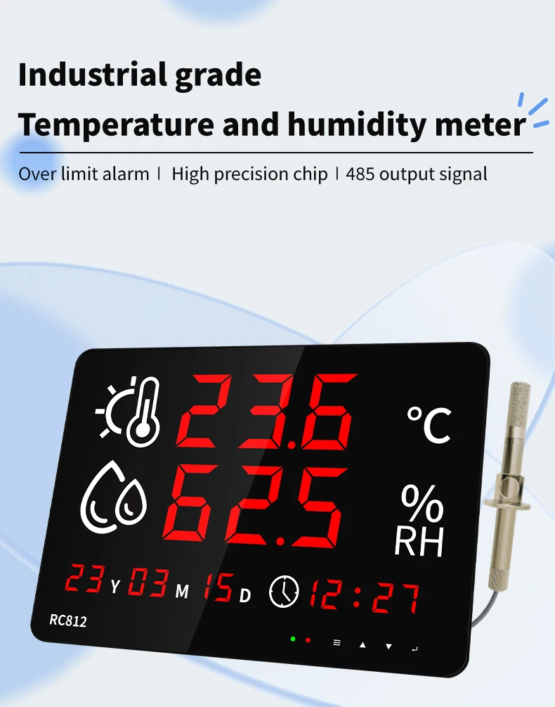 High Temperature Probe Humidity Thermo Indoor Large Screen Wall Mounted ...