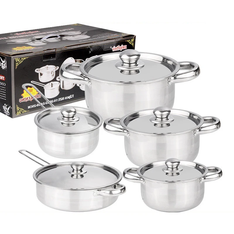 Factory Direct 12 Pcs Non Stick Stainless Steel Cookware Set Pots And ...