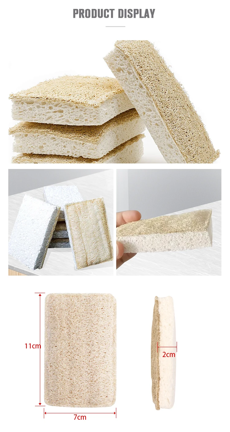 Topeco 100% Biodegradable Loofah Dish Scrubber Wood Pulp Sponge Natural ...
