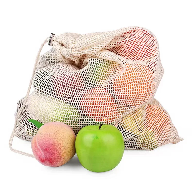 100% Biodegradable Organic Cotton Fruit Mesh Grocery Shopping Bag Mesh ...