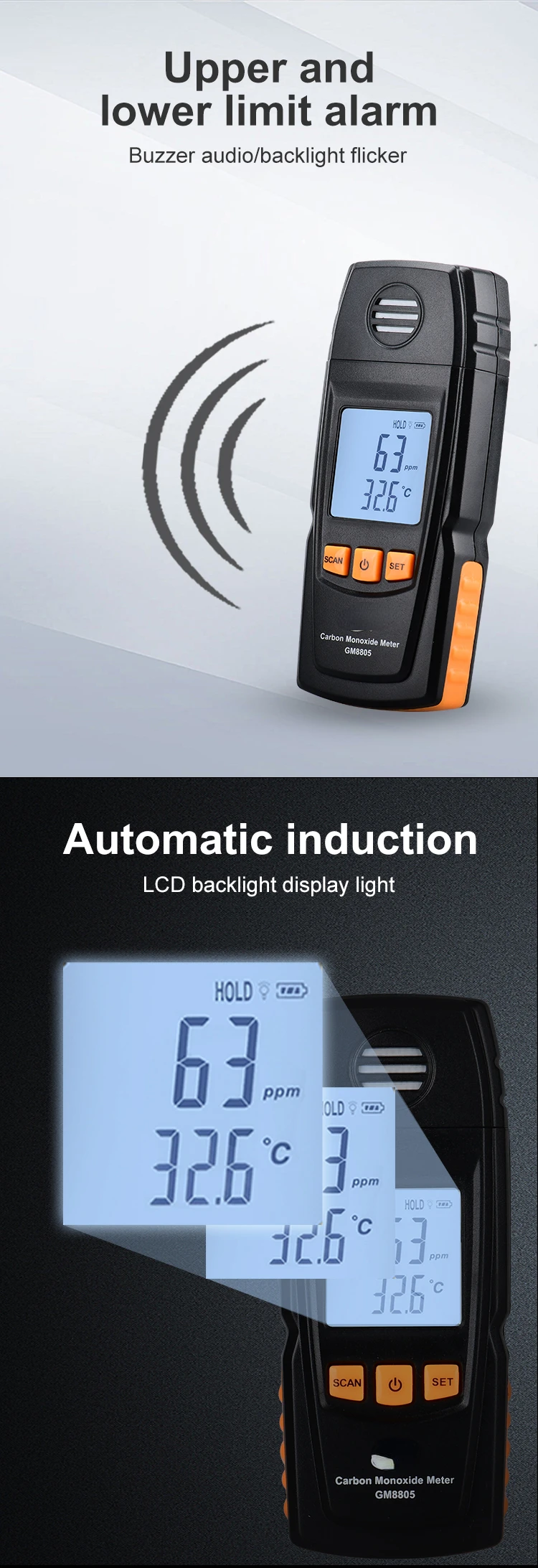 GM8805 Handheld Gas Analyzer Combustible Carbon Monoxide Meter Portable Co Gas Leak Detector Gas ...