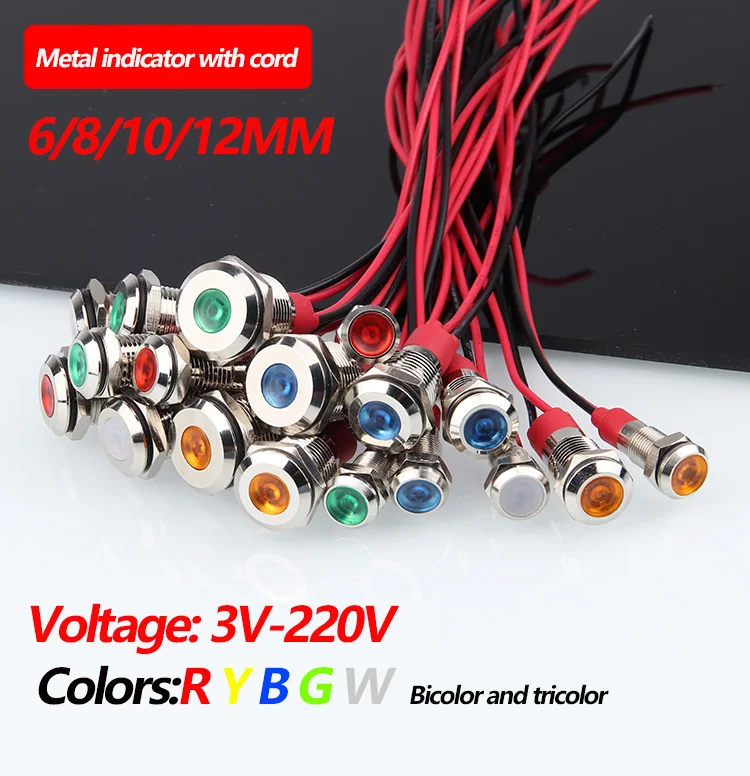 6mm to 12mm LED Metal Indicator Lights - Waterproof & Durable