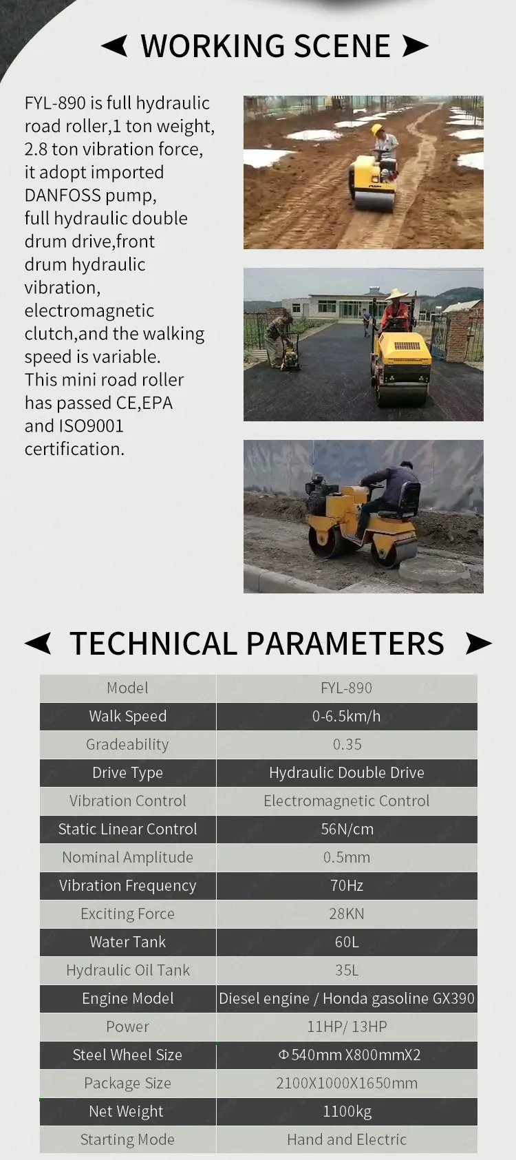 Hydraulic Asphalt Compactor 1 Ton Hydraulic Drive Vibratory Road Roller ...