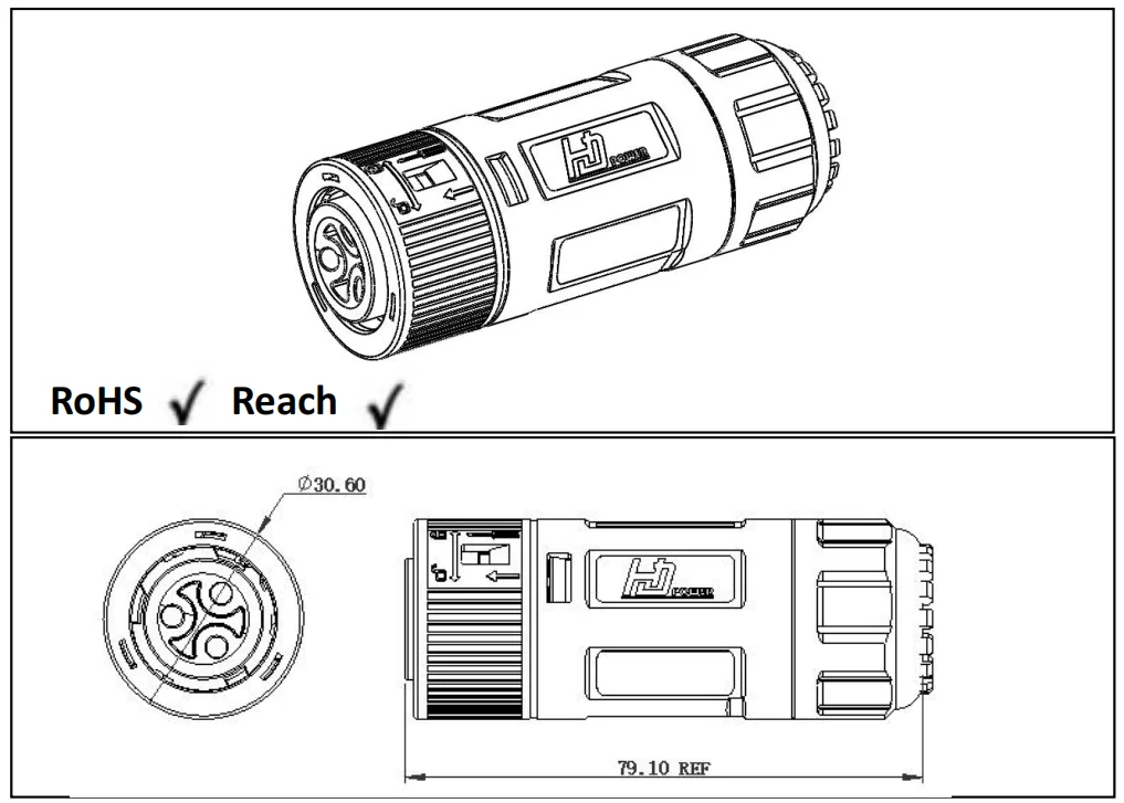 Inverter AC Port Connector M25 - 42A, 3 PIN on-Grid & Backup