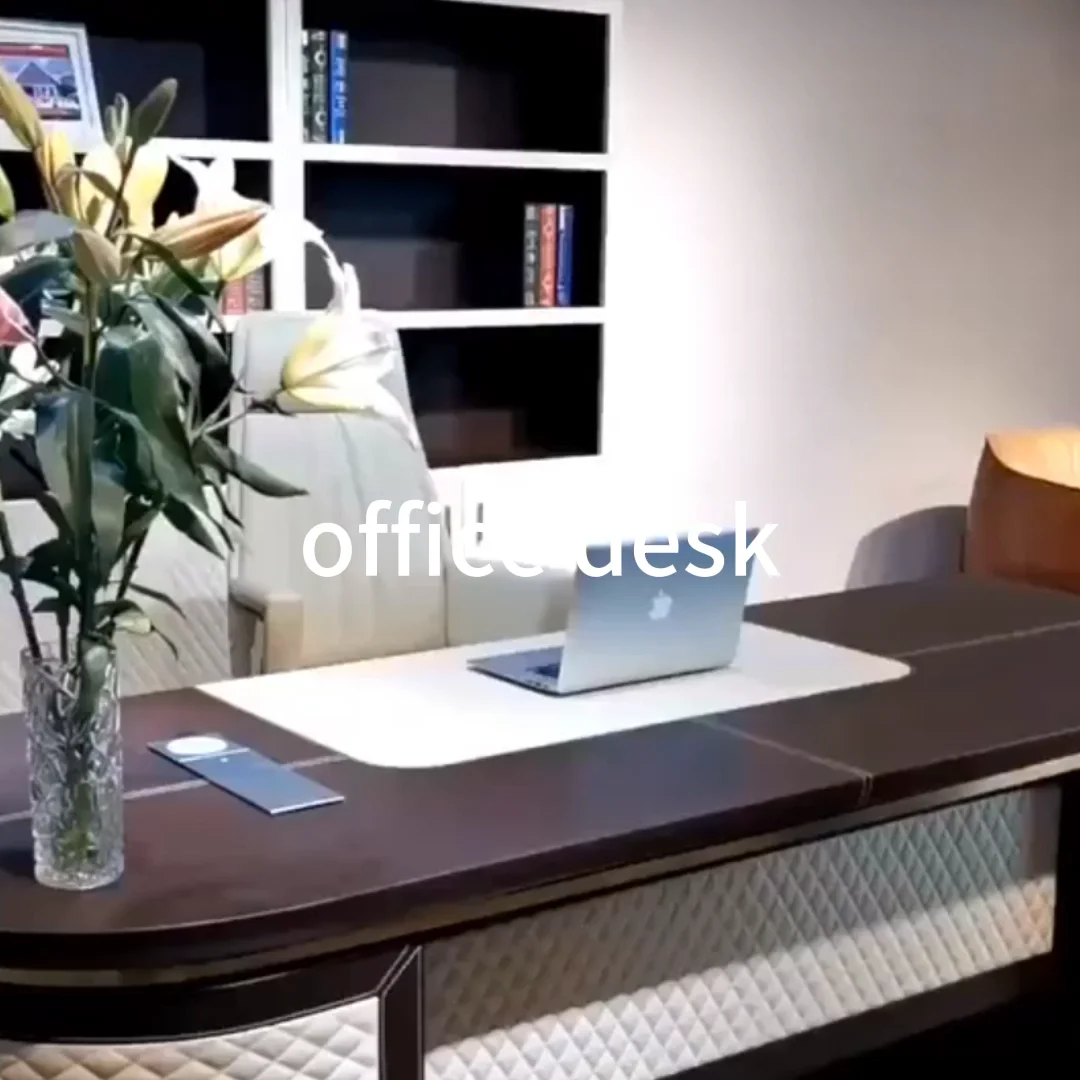 Elegant Leather Office Table Design High End Ceo Desk Modern Solid Wood ...