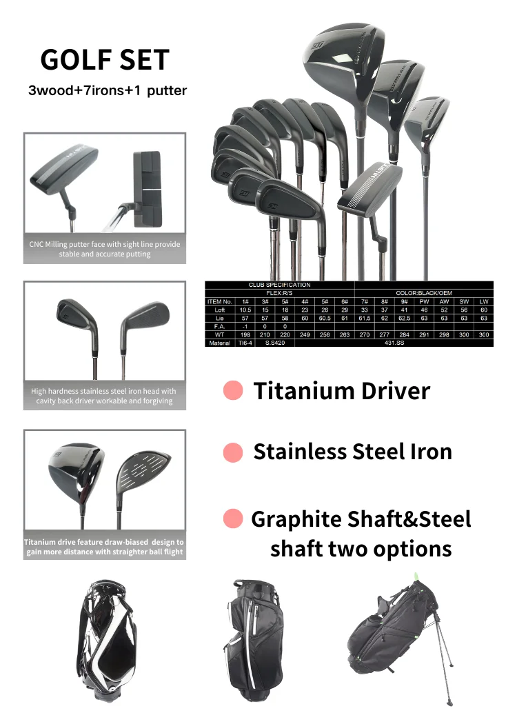 Wholesale Customer Logo Titanium Right Hand OEM 14 Pcs Golf Club Set