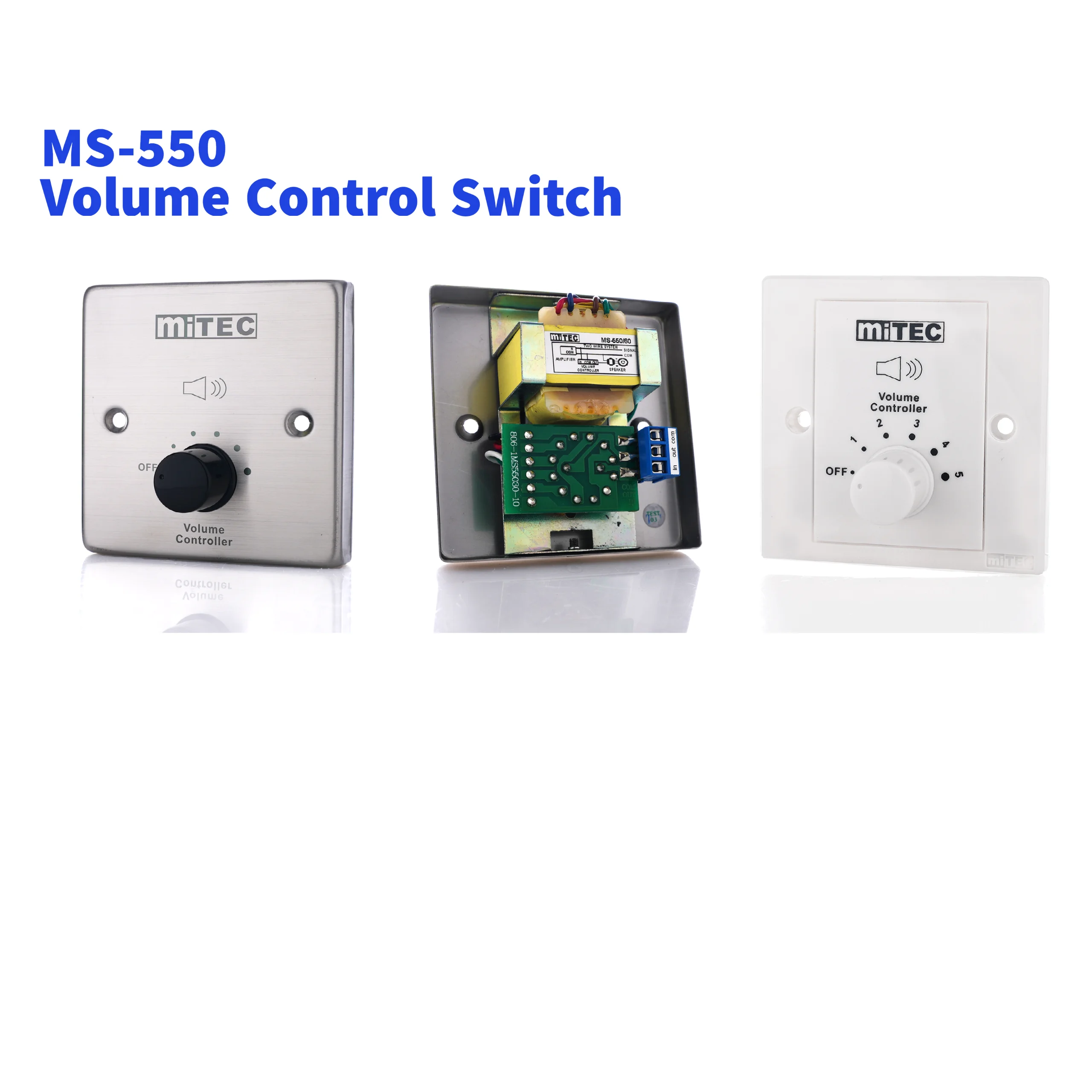 Mitec PA Audio Volume Control Switch - in-Wall Metal Panel