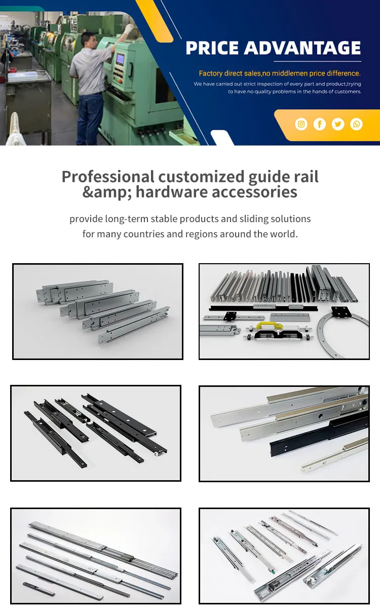 Self Closing Drawer Cabinet Telescopic Linear Slide Rail Three Sections ...