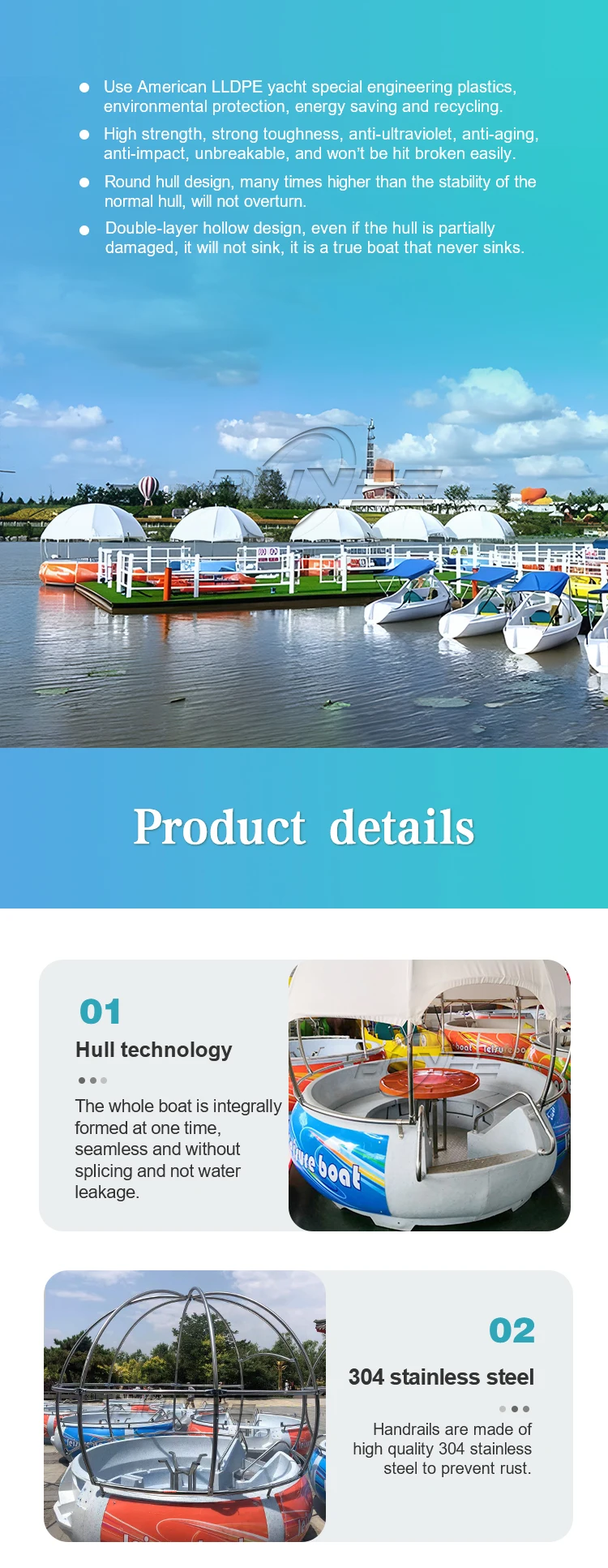 Outdoor Water Floating Restaurant 3.2m Thickness LLDPE BBQ Boat ...