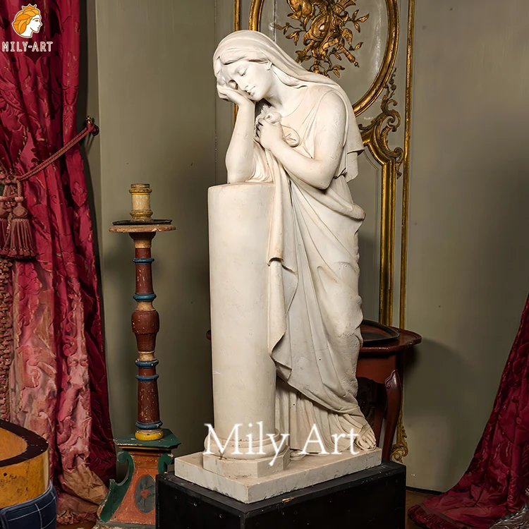 Large Size Marble Sculpture Of A Weeping Lady Or Pleurant Resting On A ...