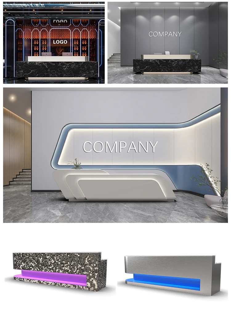 Marble Look Reception Table Gloss White Front Reception Counter Desk ...