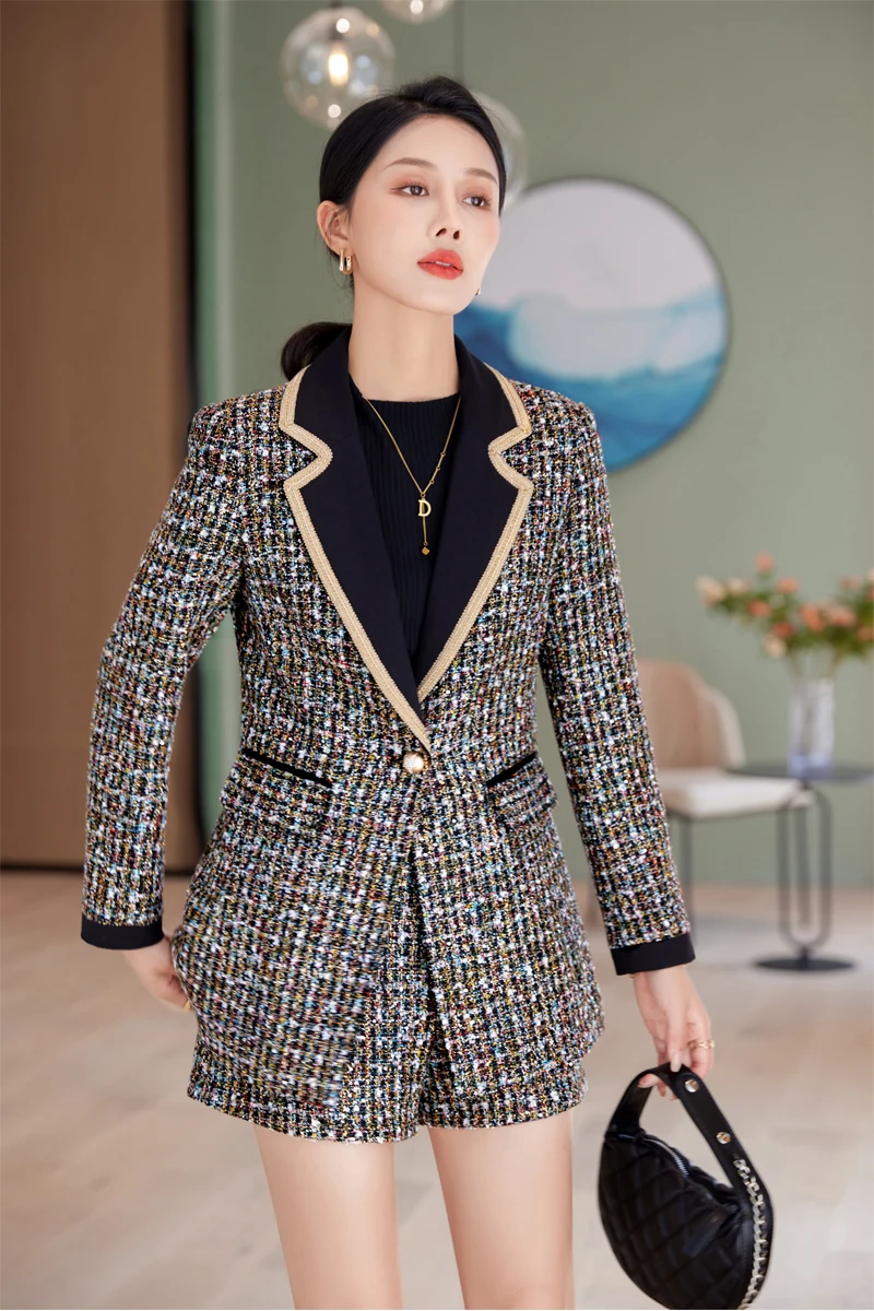 Wholesale Women's Fashion Short Pant Suit 2-piece Patchwork Checked ...