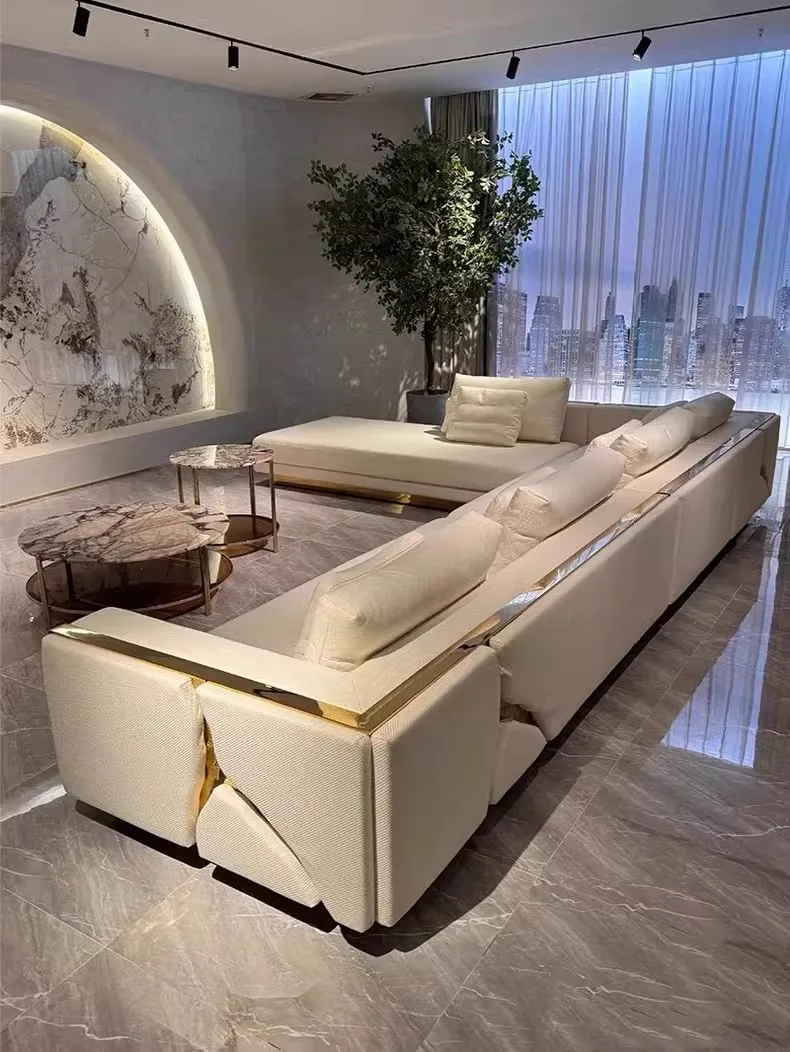 MR Stainless Steel L-Shaped Sofa for Modern Living Rooms
