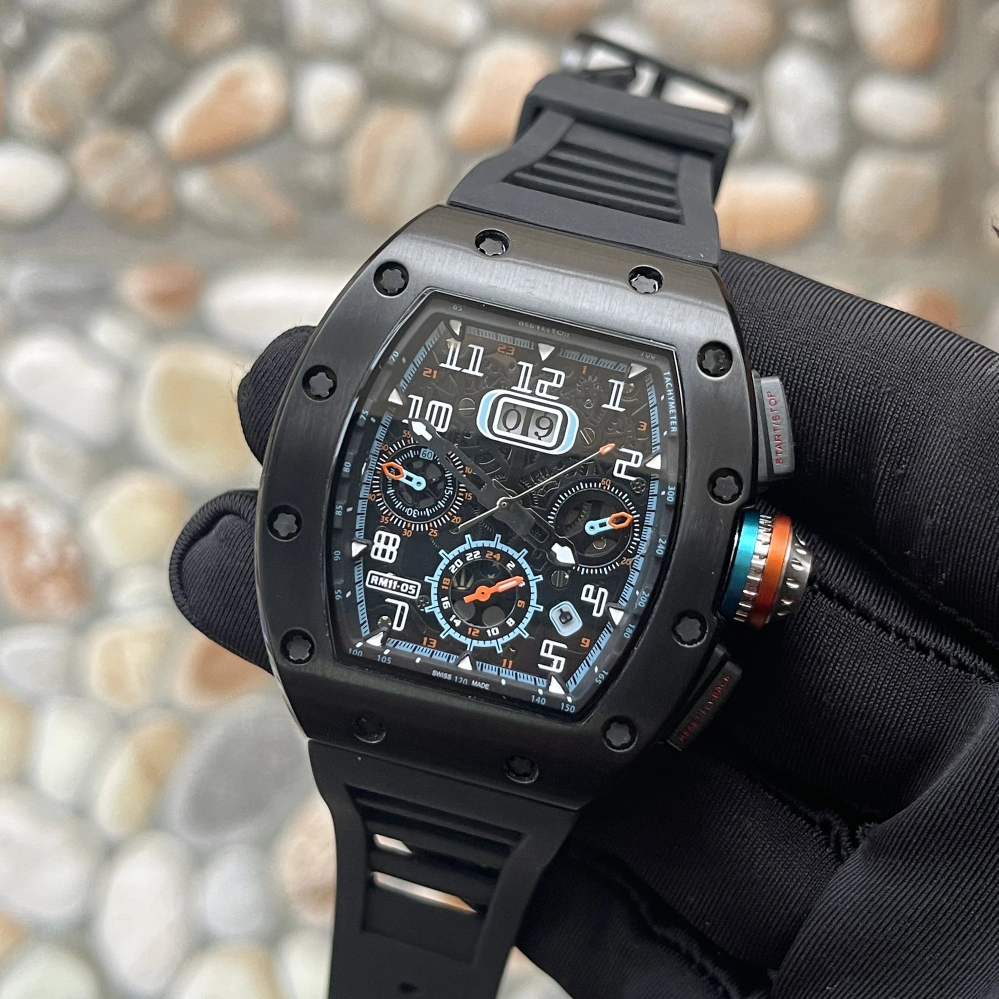 Rm1105 Black Steel Automatic Men's Mechanical Watch Imported Movement ...