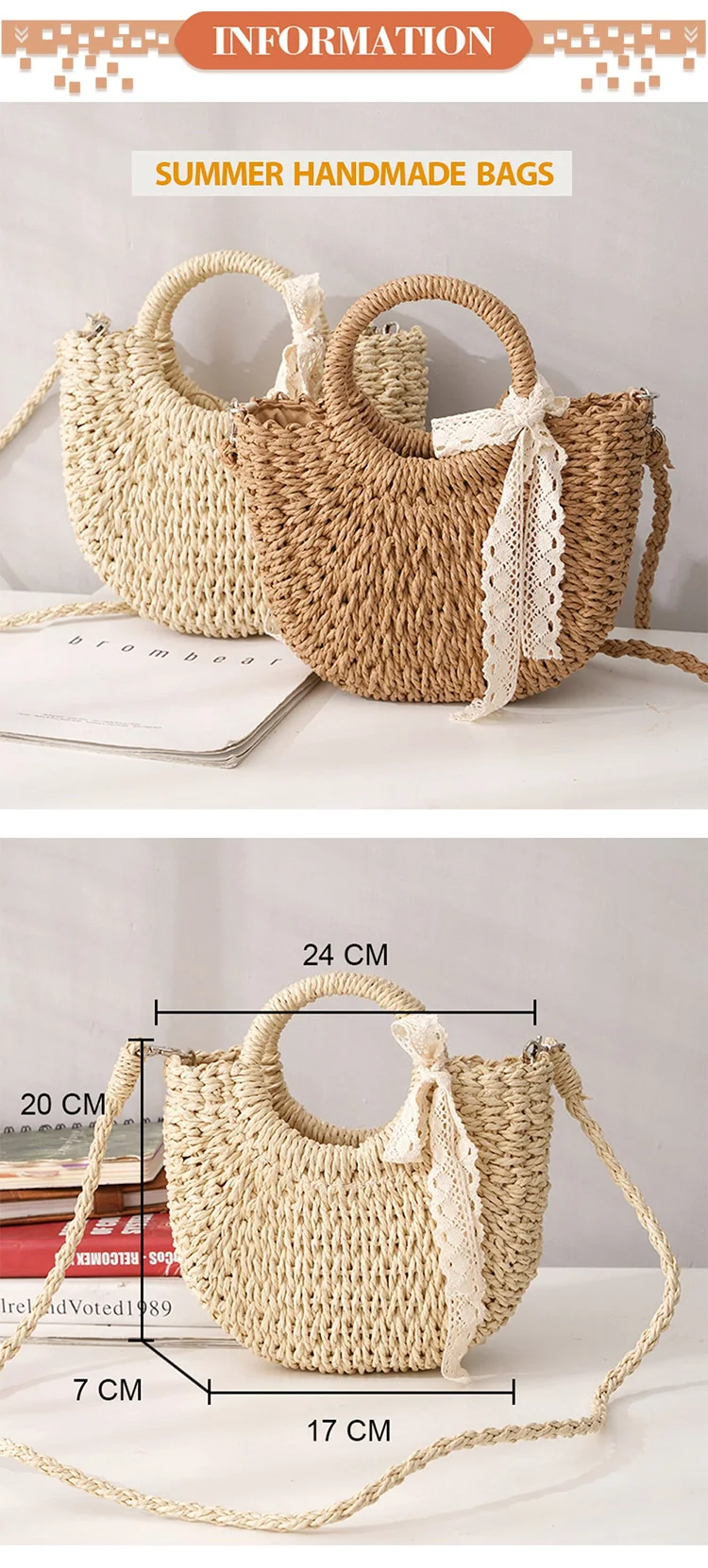 Mipurela Custom Ladies Summer Woven Straw Hand Bag Small Top Handle ...
