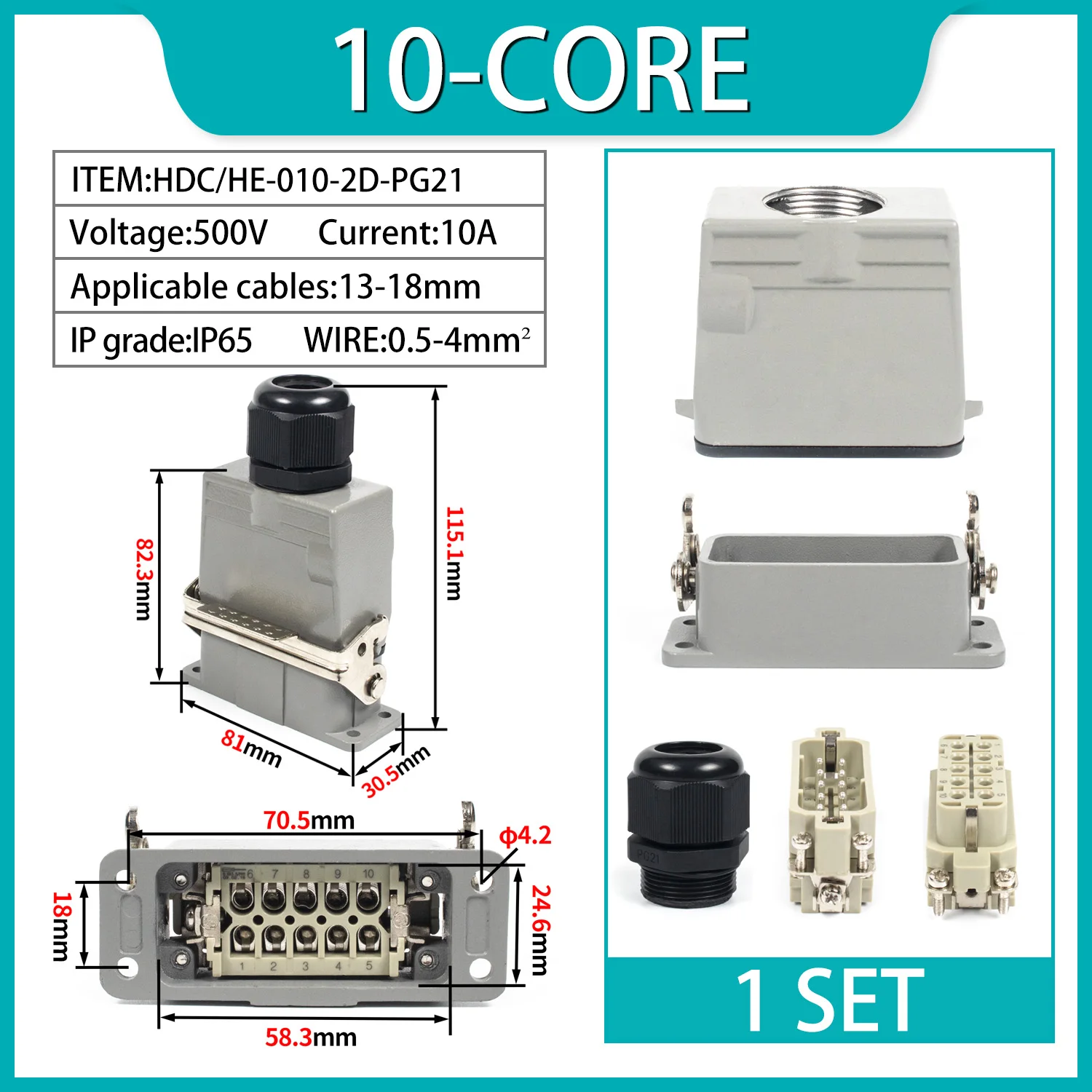 Pre Installed HE Connector 500V 16A - High Power Plug
