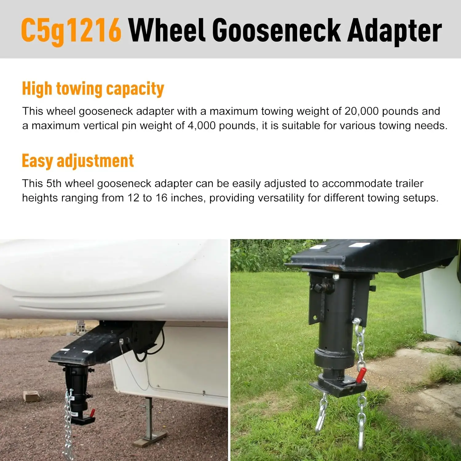 Adjustable Cushioned Fifth Wheel Gooseneck Adapter Replace Convert-A ...