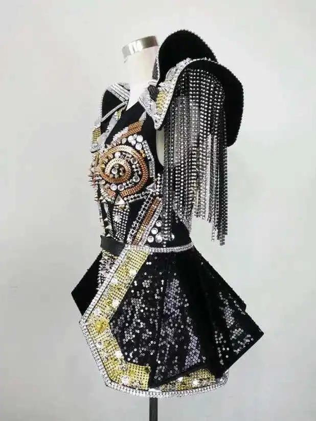 New Armor Style Bar Female DJ DS Costumes with Crystals