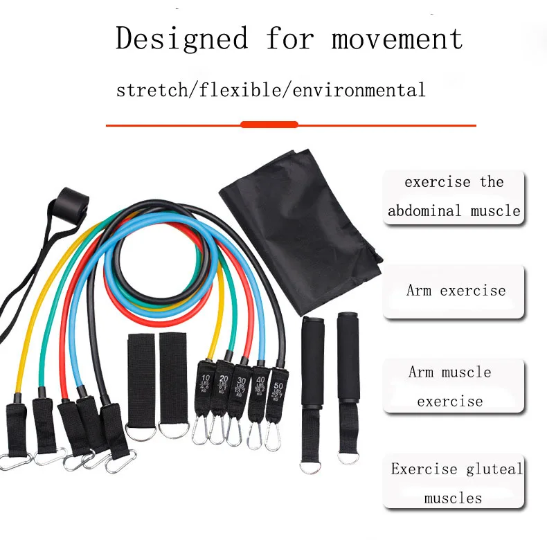 11-Piece TPE Latex Resistance Band Set Multifunctional Latex Chest ...