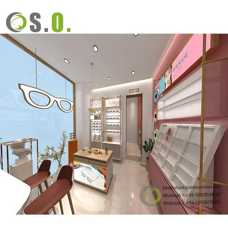 Wooden Eyeglasses Store Wall Mounted Display Interior Design For ...