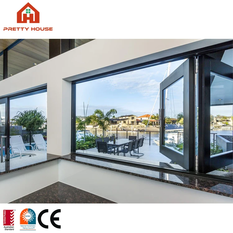 Aluminium Low-e Sliding Folding Windows Horizontal for Exterior Kitchen Outdoor Hotels Stainless ...