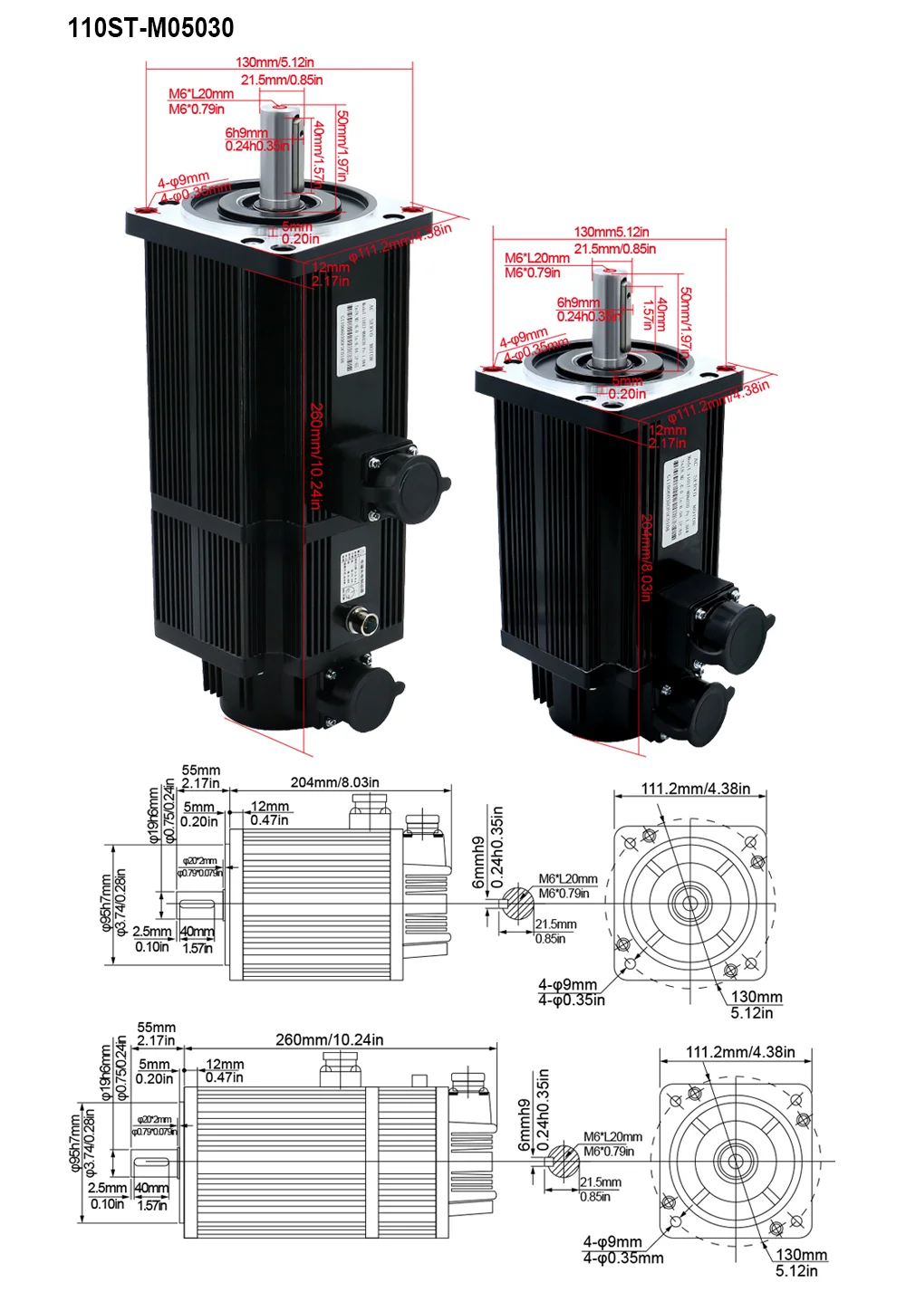 2500PPR 3000RPM Flange 110 ST 220V 110ST-M05030 5NM 1.5KW Nema 42 110ST ...