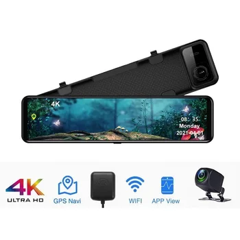 12 Inch Touch Screen Dash Cam Mirror 2 Channel Wifi Gps Dashcam 4k ...