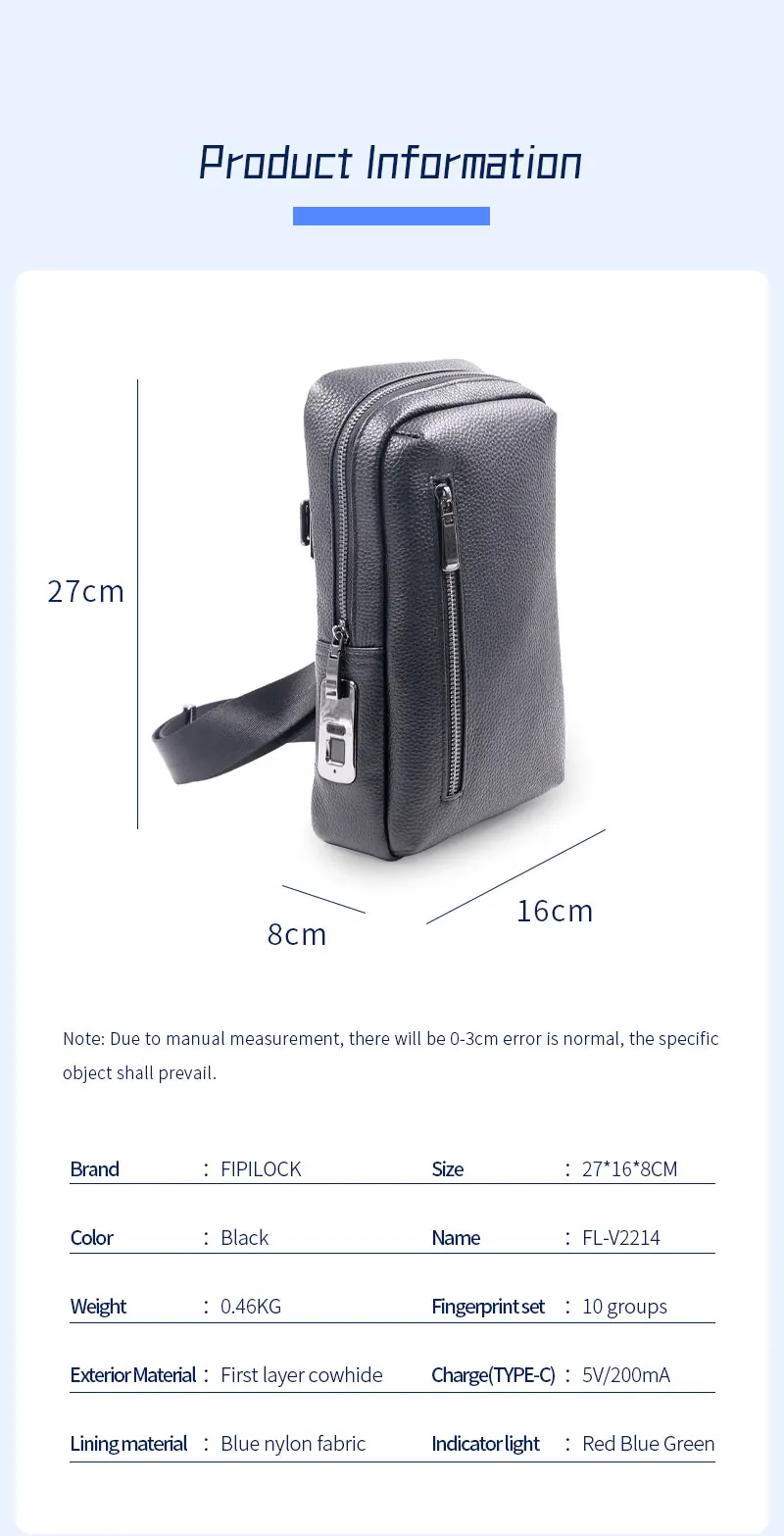 Fingerprint Lock Men Genuine Leather Man Chest Bags Smart Fingerprint ...