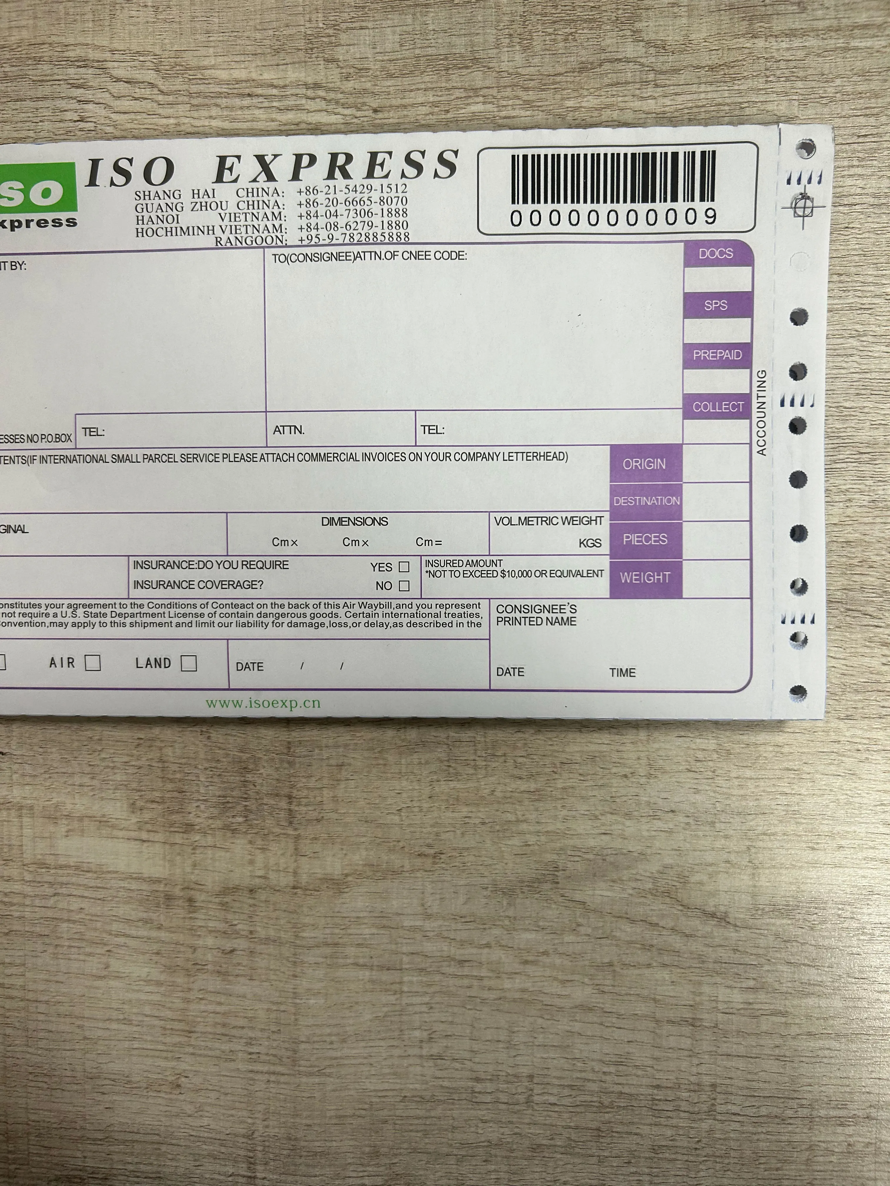 Custom International Receipt Air Waybill Express Shipping and Tracking ...