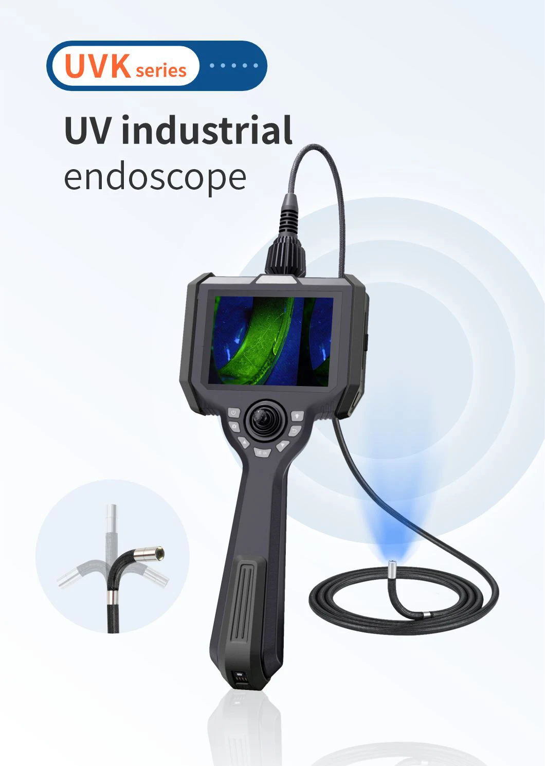 360° Articulation UV Light Video Borescope Inspection Camera