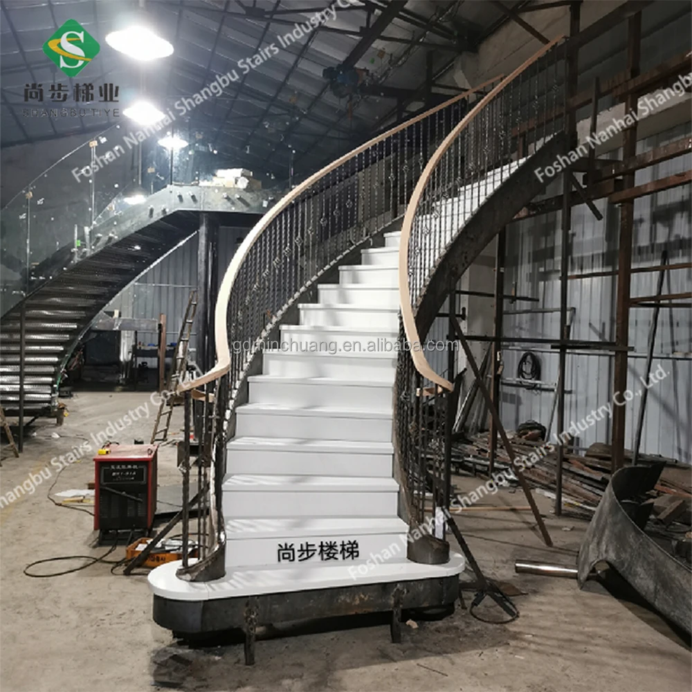 Mono Beam Staircase Interior Stairs Marble Tread & Glass Railing