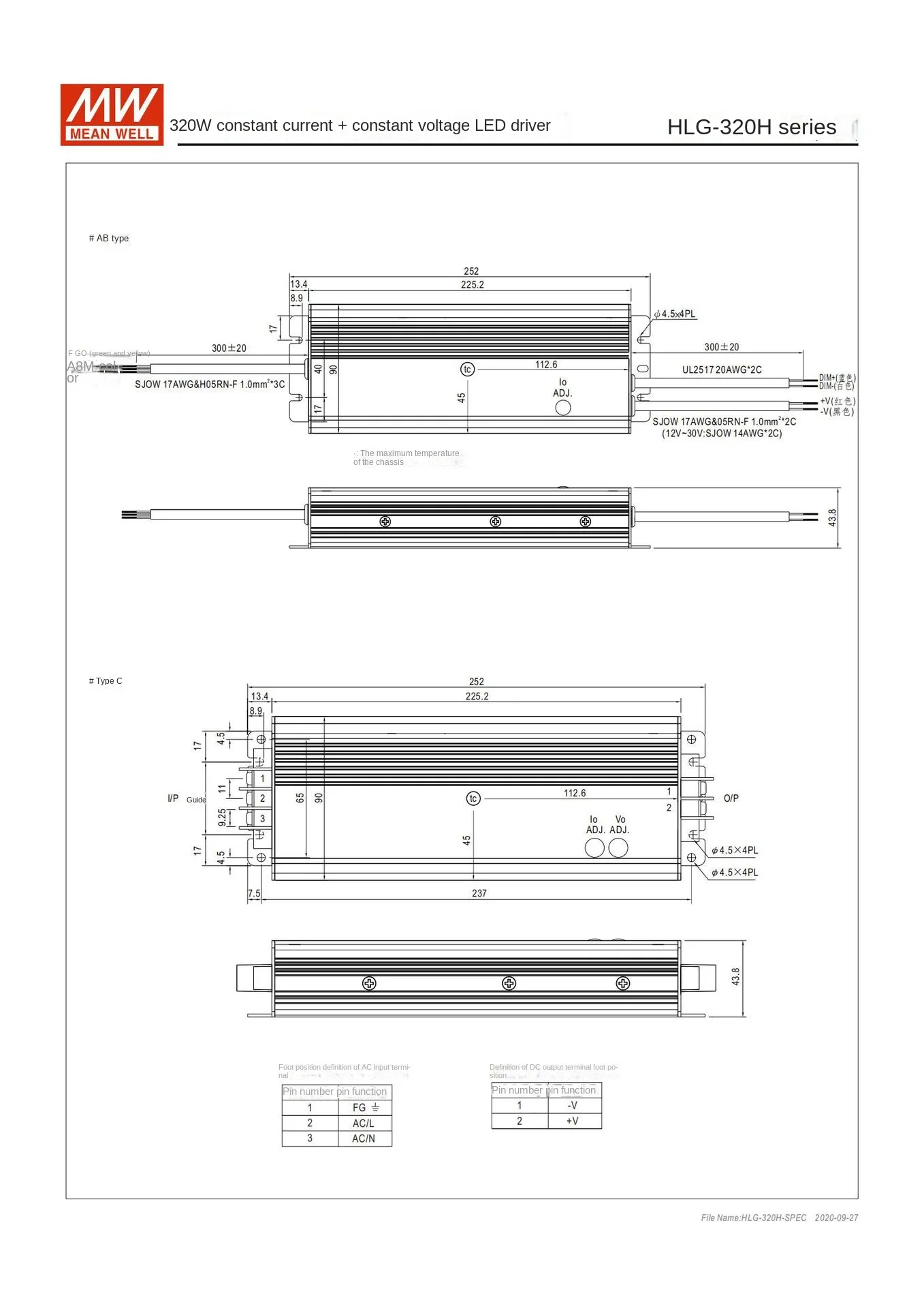 Original HLG-320H Type a 5/12/15/20/24/30/48/54 300W Waterproof LED ...