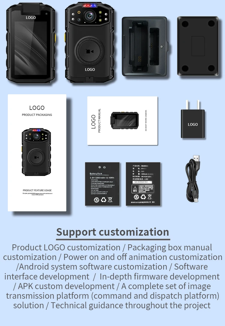 New Series Android Body Worn Camera 32mp Hd Status Indicator Ip68 Ir 4g ...