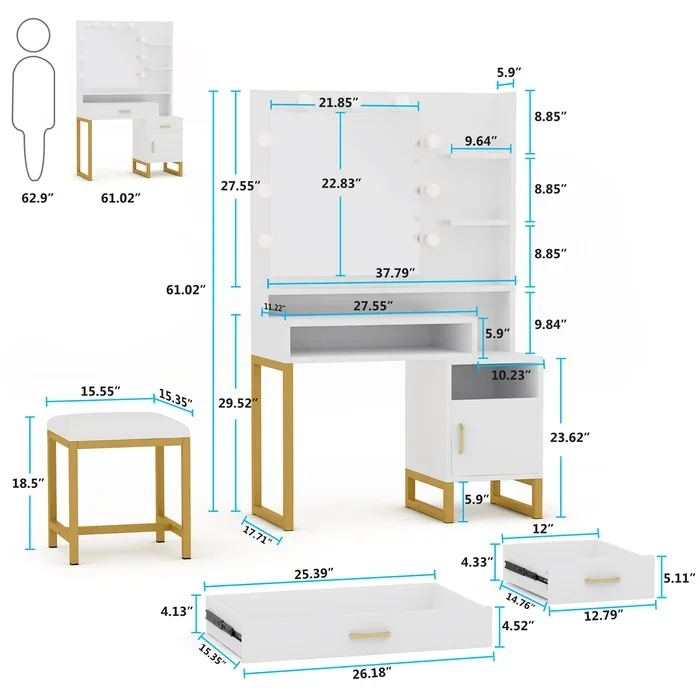Wholesale Modern Gold Legs Wooden Dressing Table