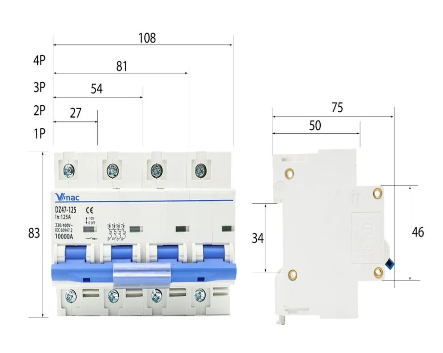 Mini Dz47 Electrical Miniature Circuit Breakers Ac/dc Mcb With 1p 220v 380v 6a 10a 16a 20a 25a ...