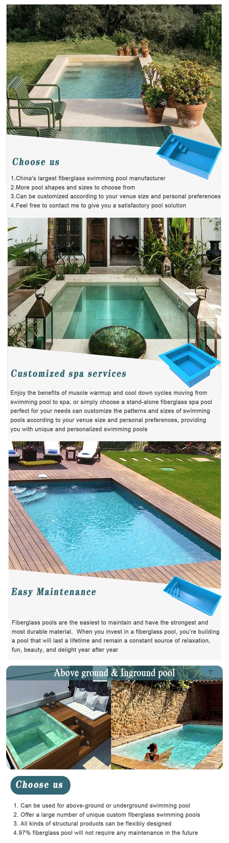 Luxury Small Size Square Fiberglass Pool - 15ft Plunge
