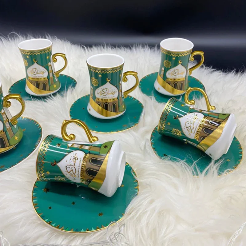 2025 Ramadan Ceramic Tea Set - 6 Cups & Saucers