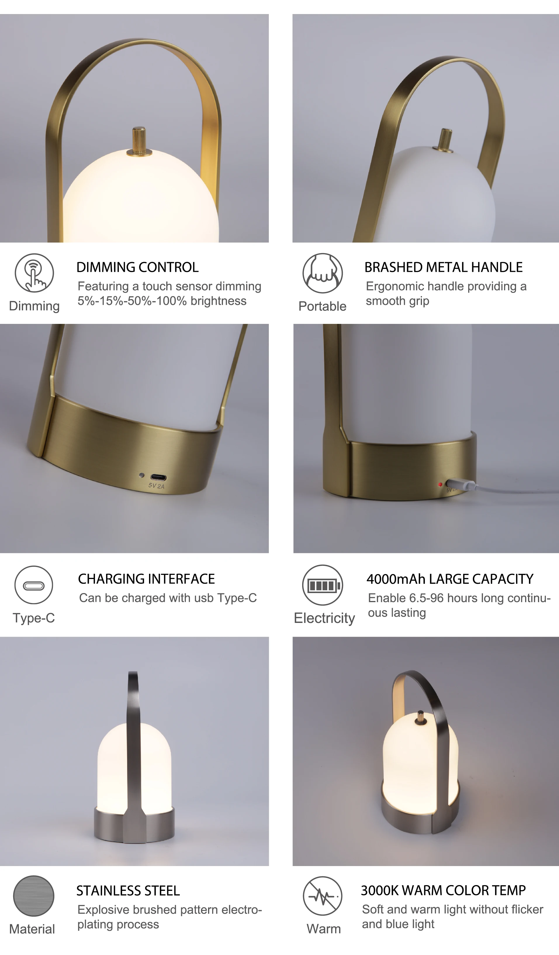 Modern Design Rechargeable Battery Powered Cordless Portable Round Usb ...