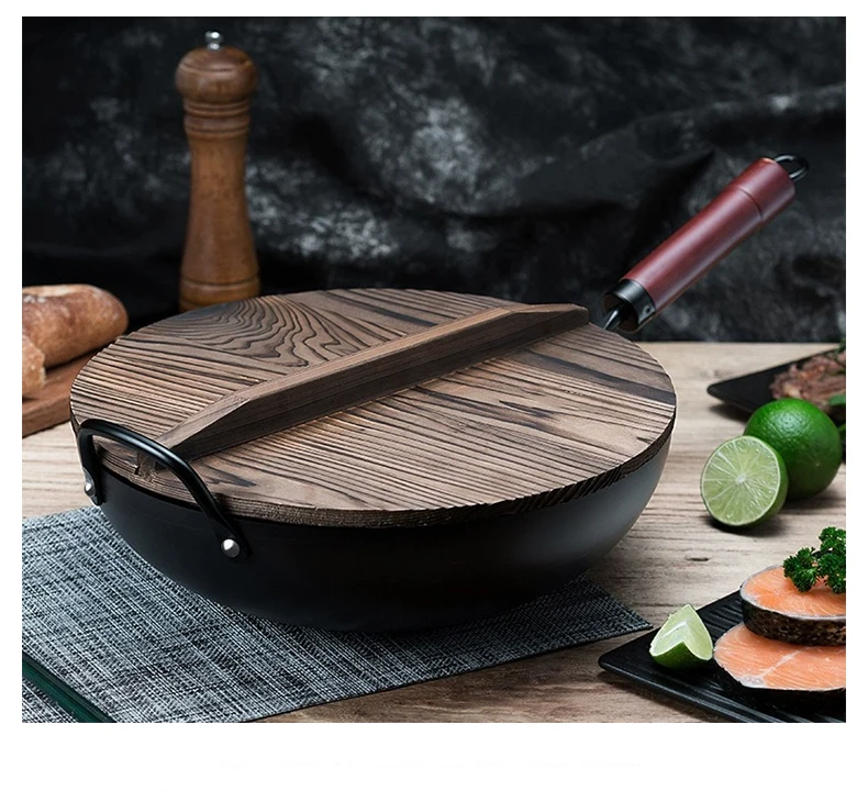 Traditional Hand Handmade Iron Wok Non-stick Carbon Steel Wok Pan Non ...