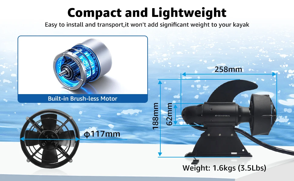 Fishing Kayak Belly Boat Motor - 600W Thrust & Remote Control