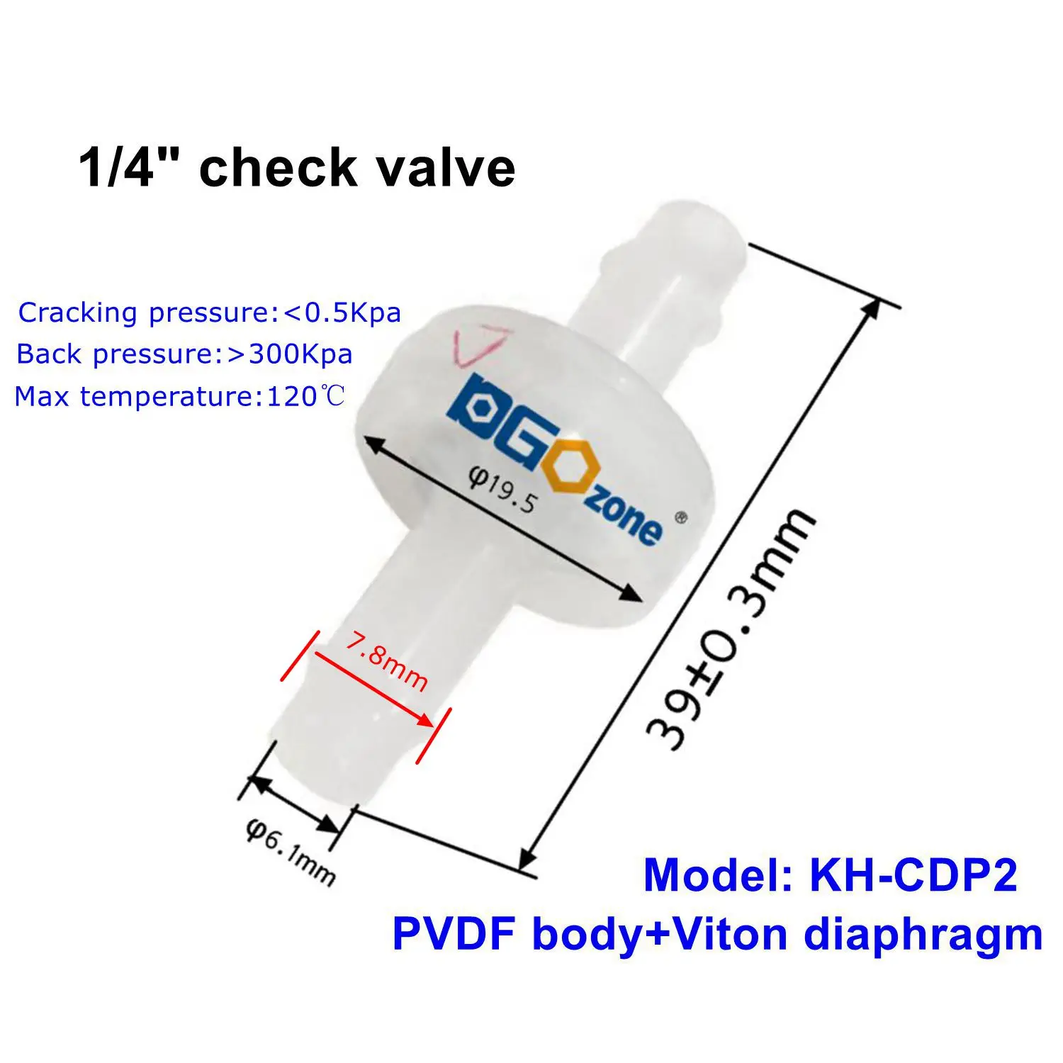 3/8" Plastic Check Valve with Barb PVDF Body - Dgozone